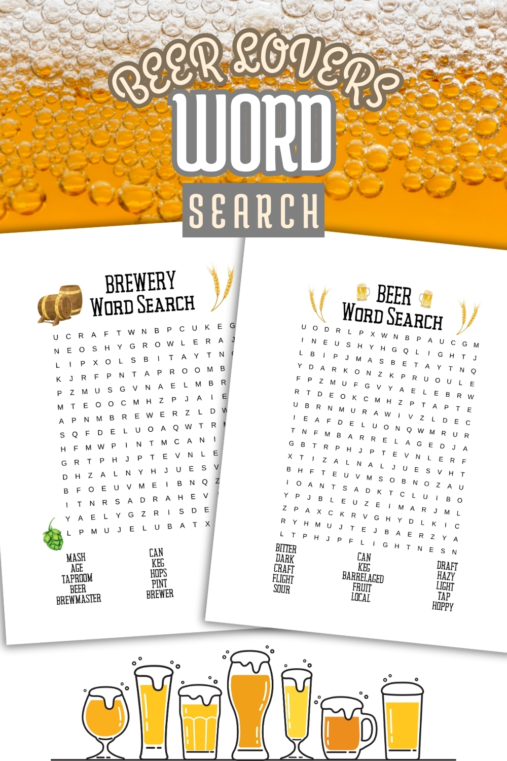 Beer Word Searches - 3 Printable Party Games for Adults