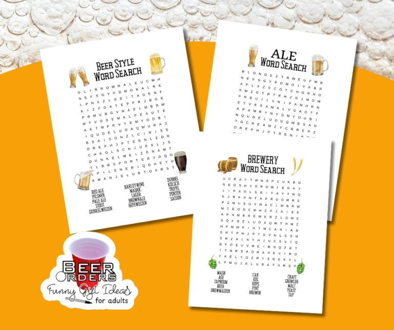 Beer Word Searches - Printable Party Games for Adults