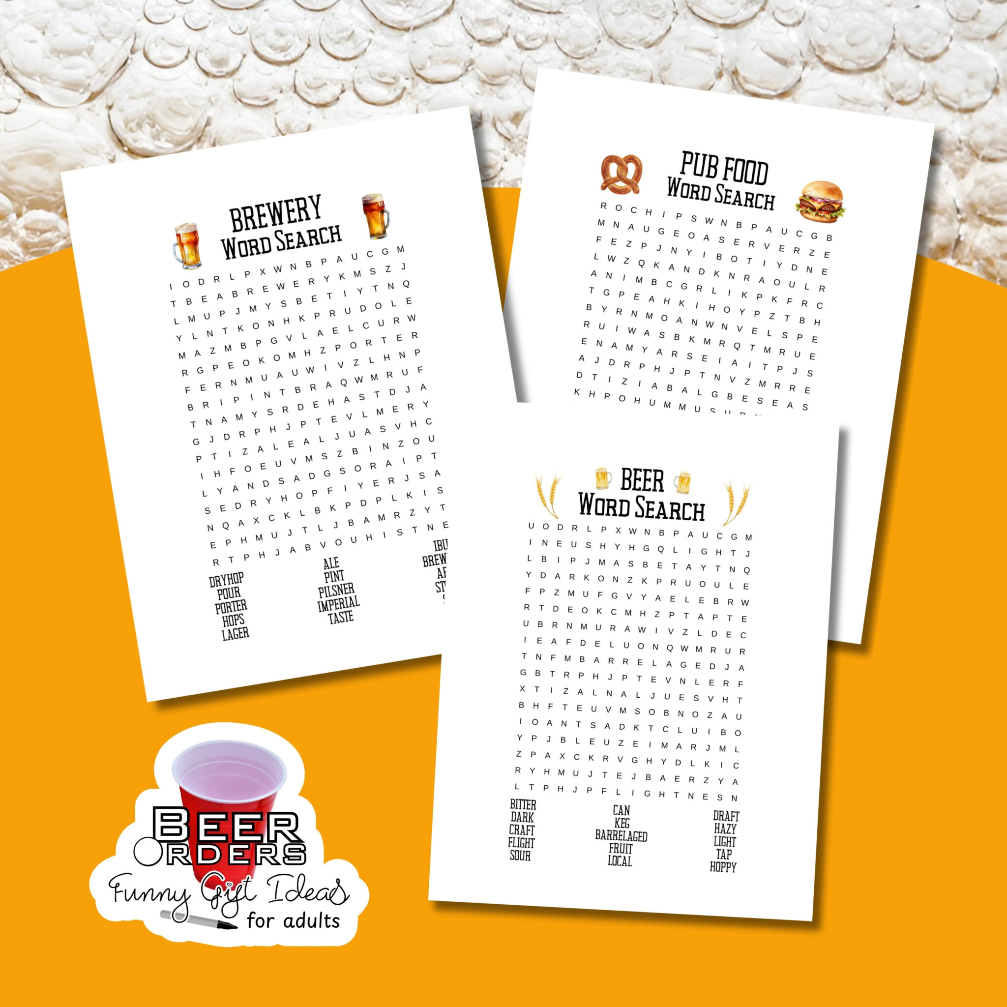 Beer Word Searches - 3 Printable Party Games for Adults