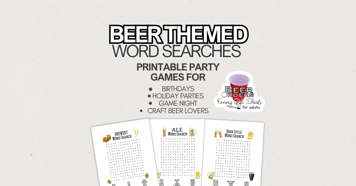 Beer Word Searches - 3 Printable Party Games for Adults