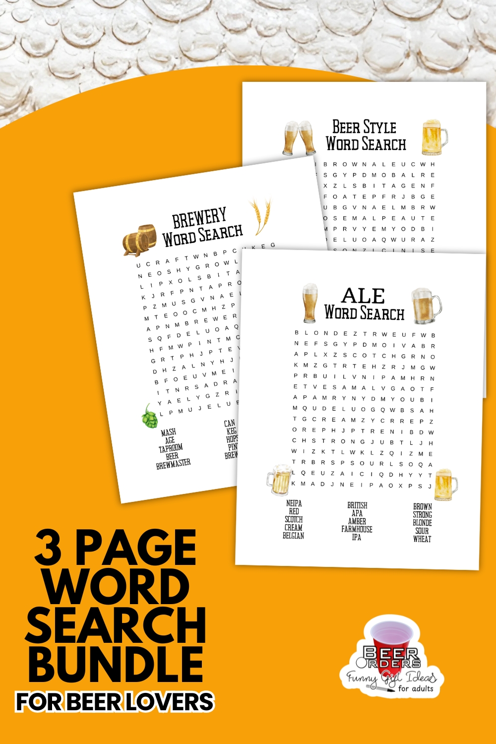 Beer Word Searches - Printable Party Games for Adults