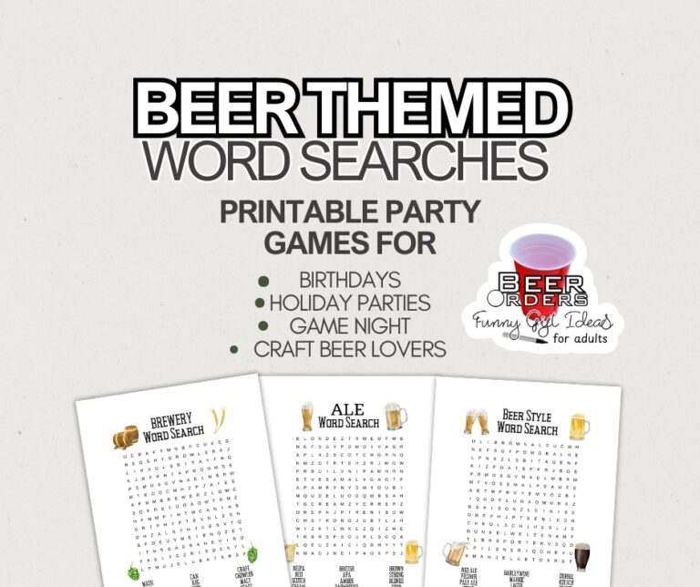 Beer Word Searches - Printable Party Games for Adults